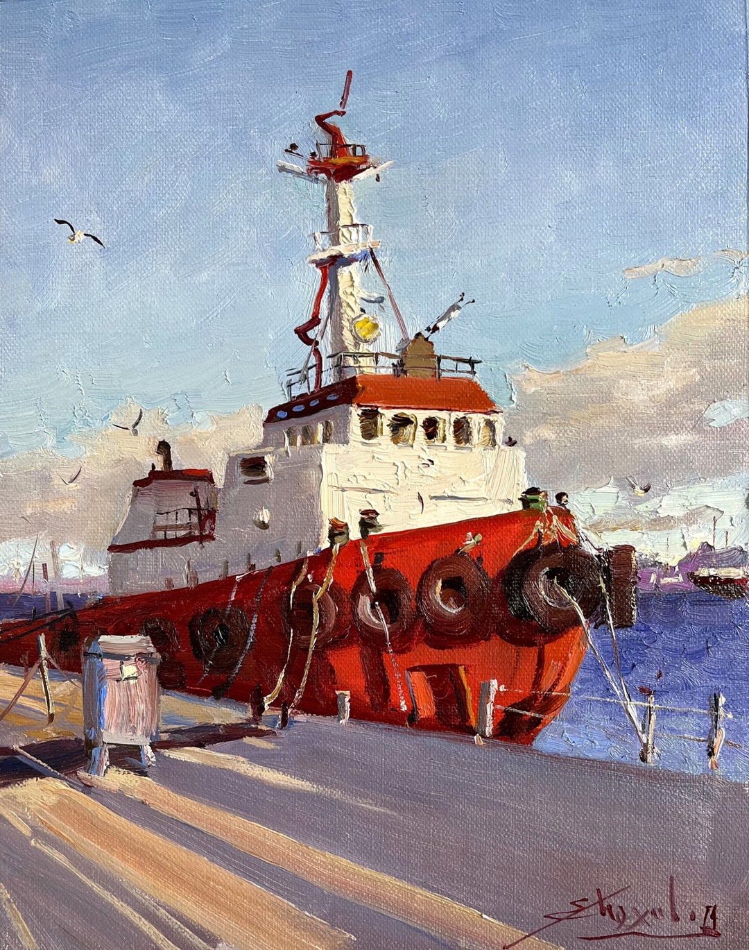 SEA OIL PAINTING Ship Oil Painting Canvas Oil Painting Handmade Sea ...