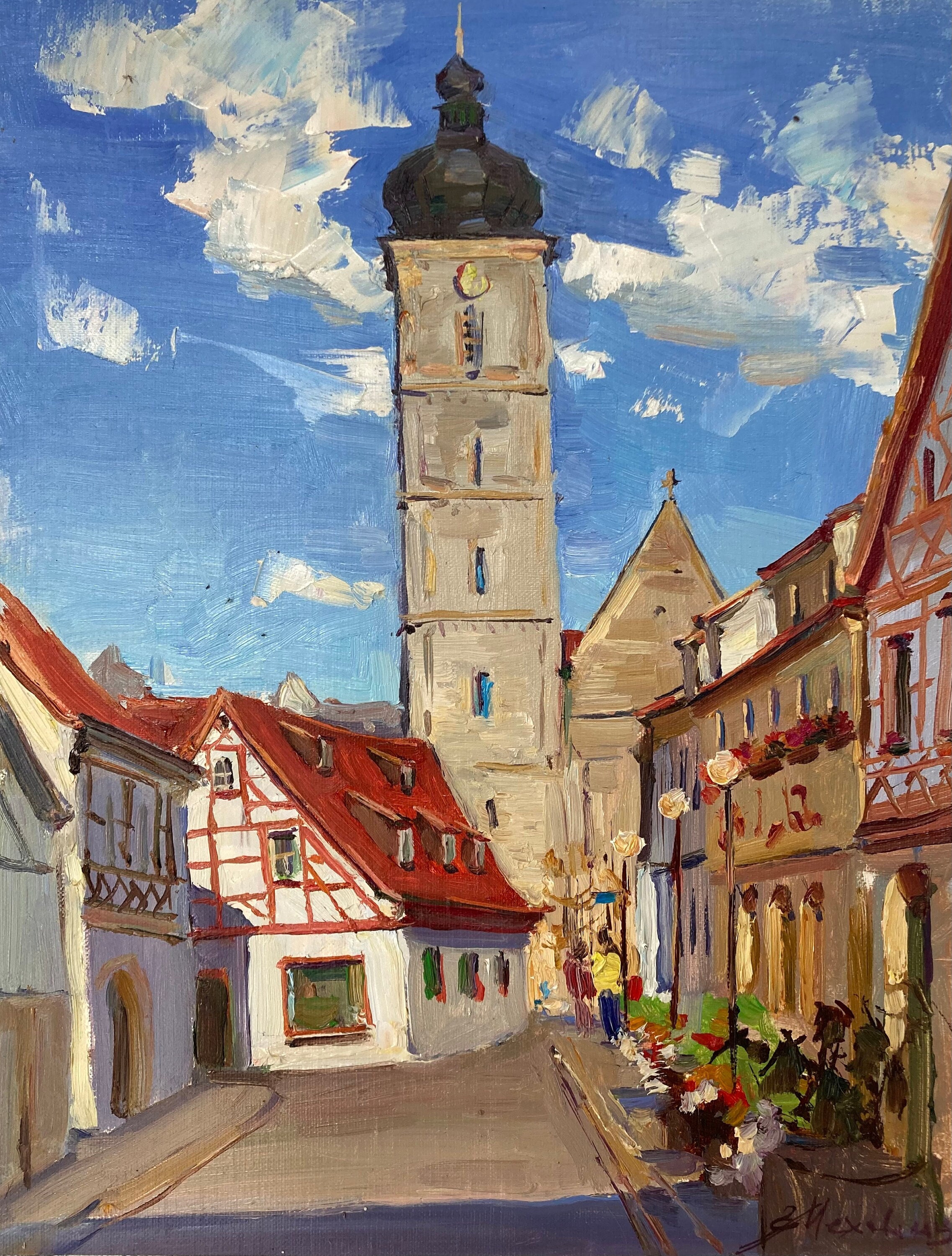OIL PAINTING CITY Original Landscape Germany Forchheim Medieval Picture ...