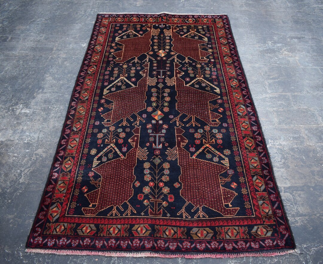 Premium Handmade 4x7 Ft Afghan Vintage Rug, Size 3'7x6'5 Ft High ...