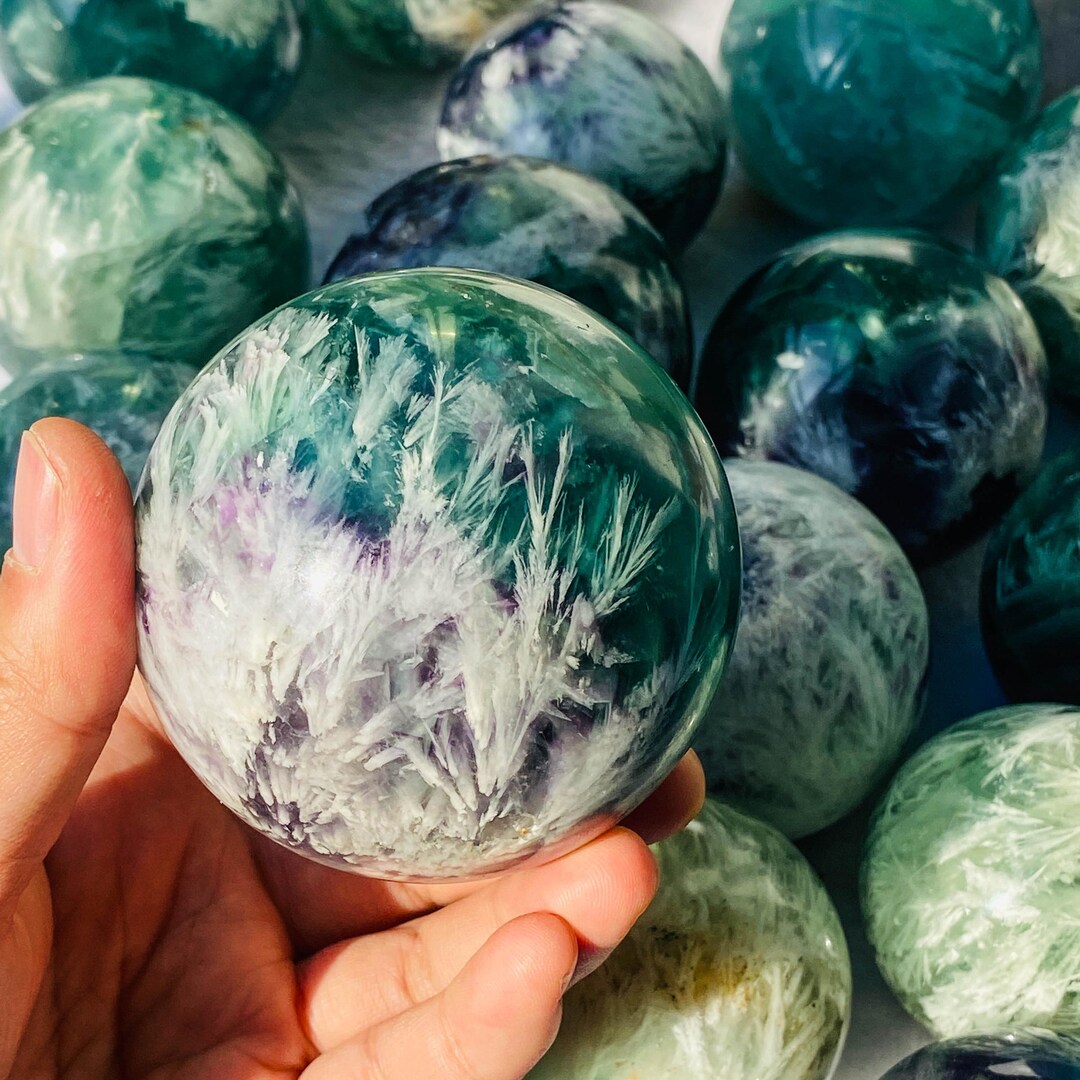 Natural Feathery Fluorite Crystal Sphere Orb Ball , Healing Energy ...