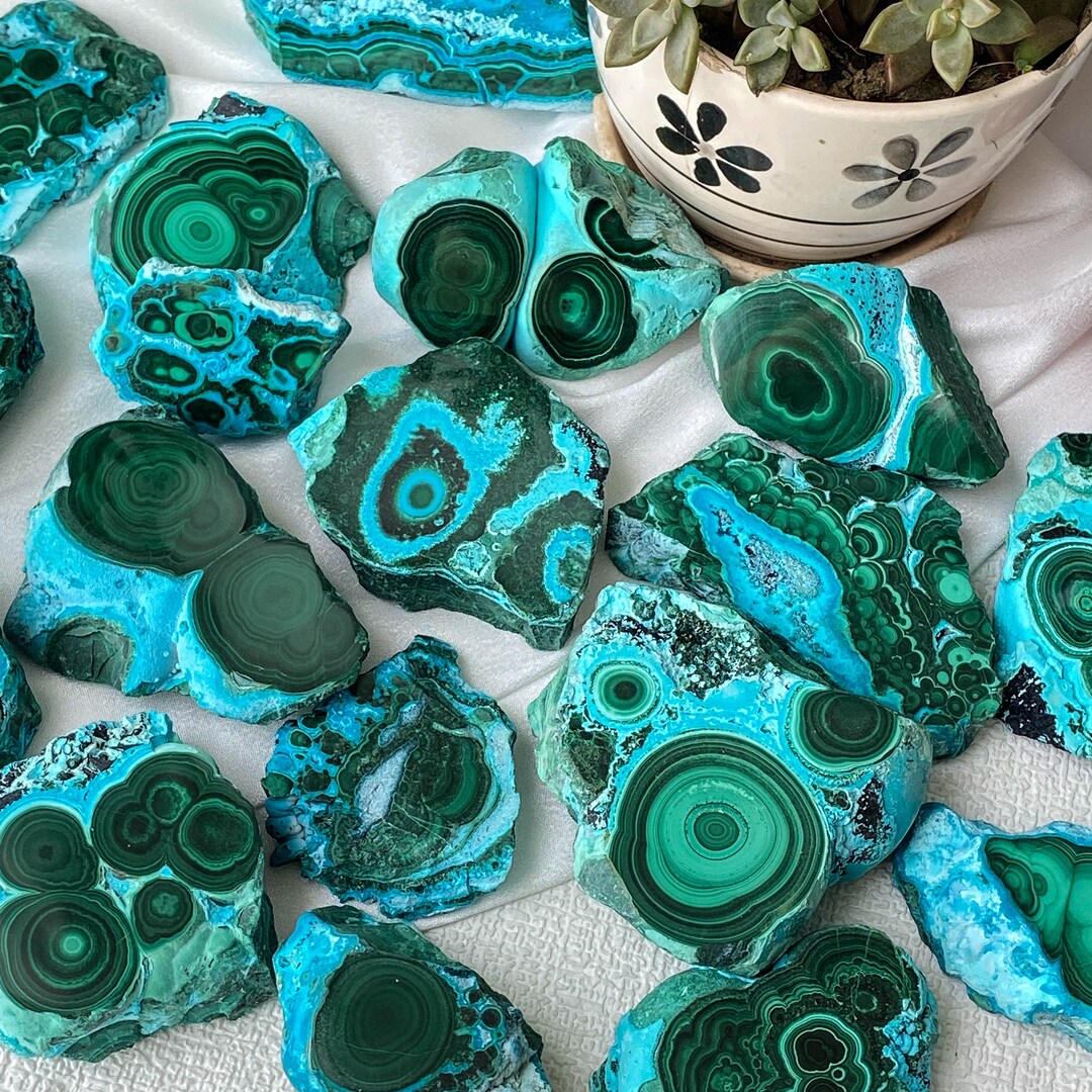 Rare Chrysocolla Malachite Slab Specimen From Congo, Polished Designer ...