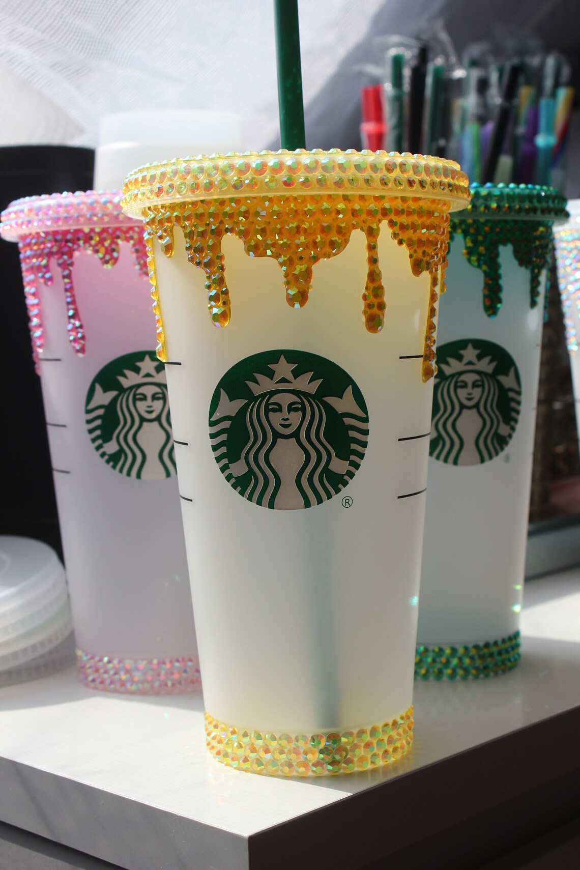 Yellow Starbucks Drip Bedazzled Tumbler 20oz 710ml Cold Cup - Etsy