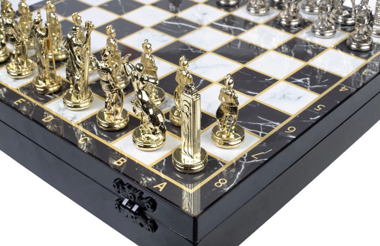 Luxury Metal Chess Set Roman Army Gold Set Chrome Plated & Marble - Etsy