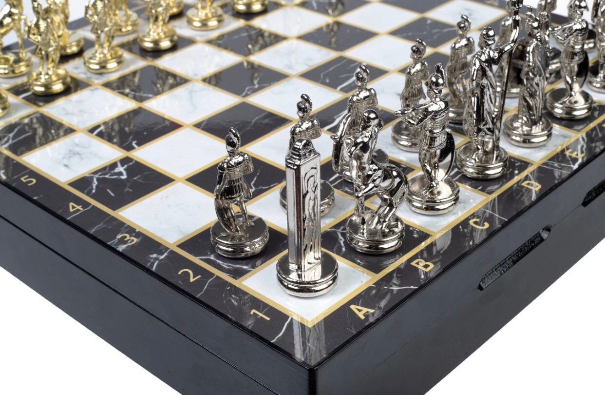 Luxury Metal Chess Set Roman Army Gold Set Chrome Plated & Marble - Etsy