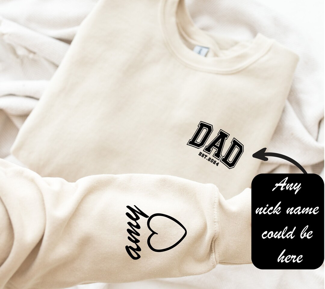 Custom Dad Est With Kids Names and Heart on Sleeve Hoodie, Dad Est ...