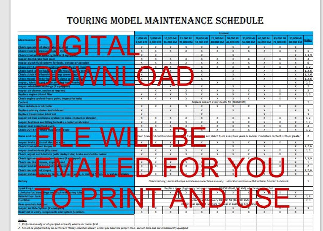 Harley Touring Maintenance Planner/logbook - Etsy