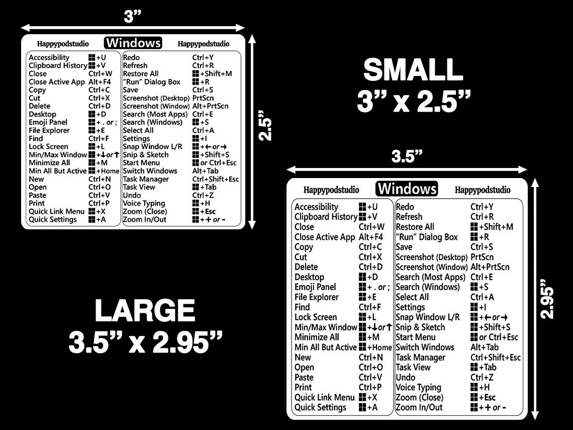 Microsoft Windows 11 and 10 Keyboard Shortcuts Sticker, Windows PC ...