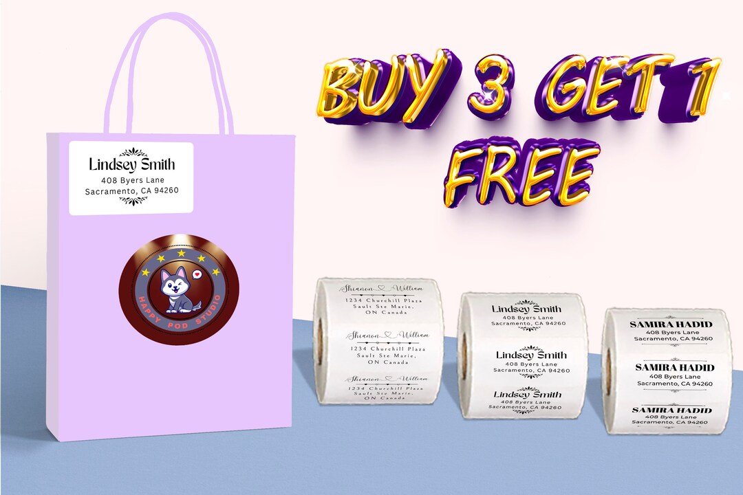 BUY 3 GET 1 FREE Custom Return Address Mailing Label, Personalized ...