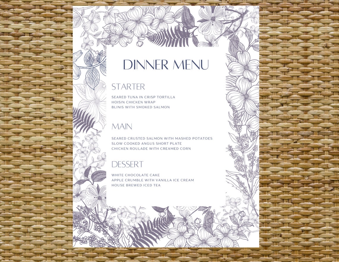 Printable Botanic Dinner Menu Template - Etsy