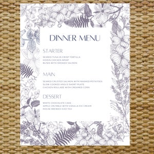 Printable Botanic Dinner Menu Template - Etsy