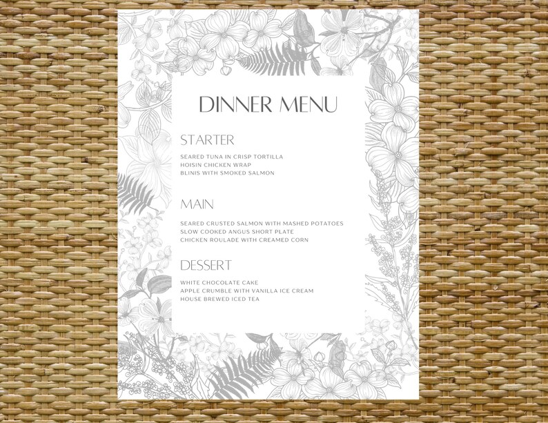 Printable Botanic Dinner Menu Template - Etsy