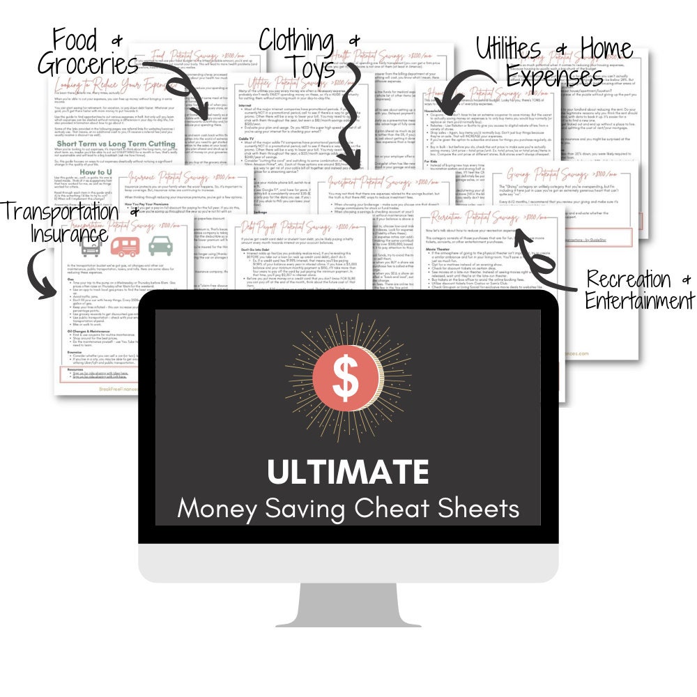 Ultimate Money Saving Cheat Sheets 100s of Ways to Save and Make Money ...