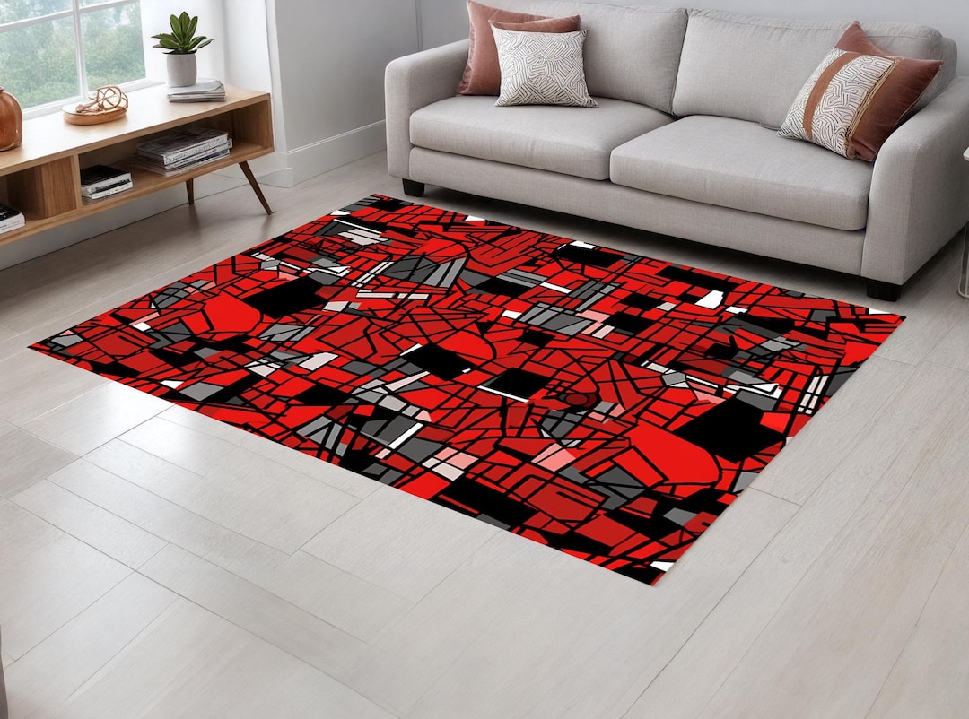 Red Black Rug,red Black Design Rug,modern Rug,living Room Rug,home ...