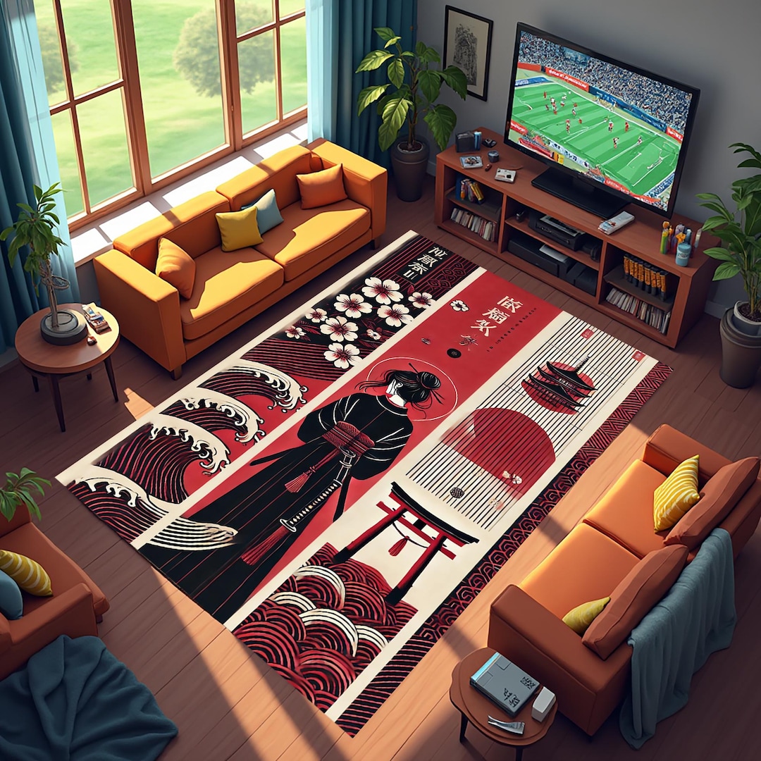Samurai Japan Pattern Rug,japanese Themed Carpet,japan Rug,modern Rug ...