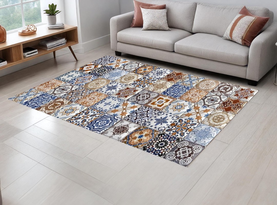 Mosaic Rug,mosaic Tile Pattern Rug,modern Rug,living Room Rug,home ...