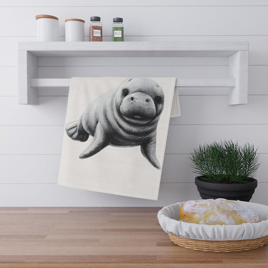 Charming Manatee Tea Towels, Fun Kitchen Decor, Cute Gift for Animal ...