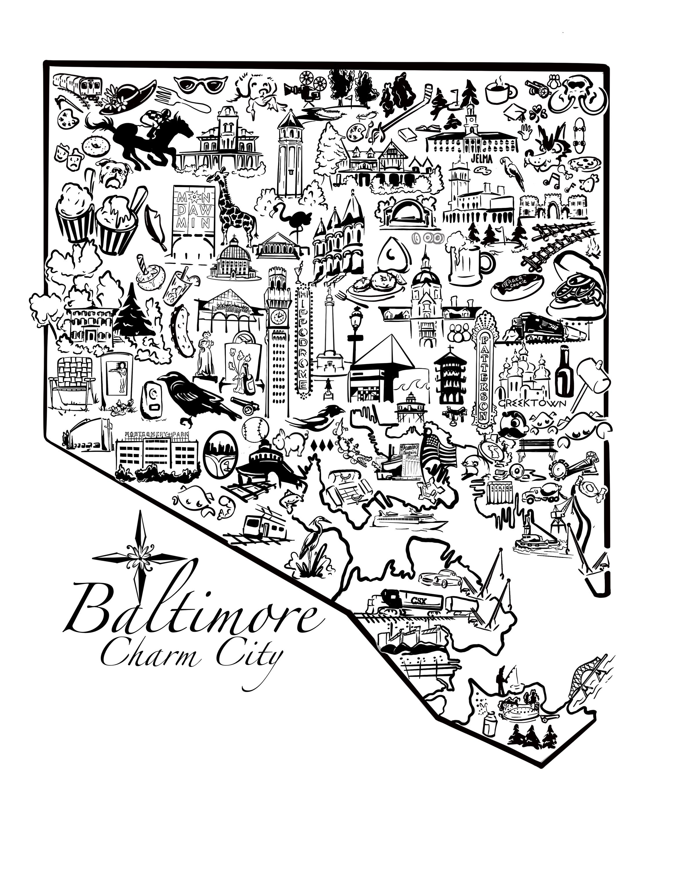 Pictorial Map of Baltimore City Print - Etsy