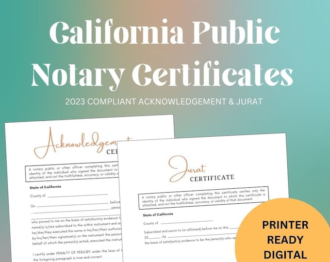 California Notary Public Acknowledgement & Jurat Certificate Easy ...