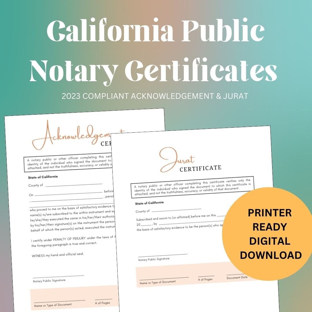 California Notary Public Acknowledgement & Jurat Certificate | Easy ...