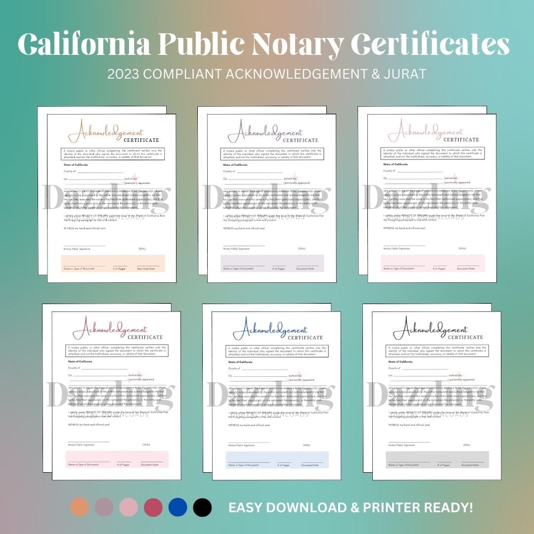 California Notary Public Acknowledgement & Jurat Certificate | Easy ...