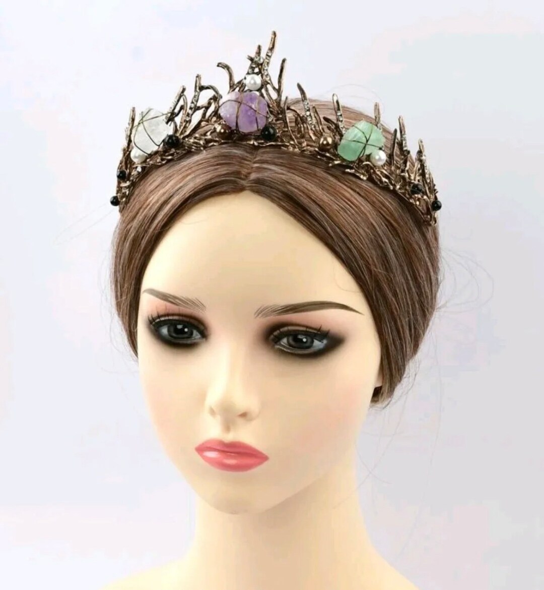 Natural Amethyst White Crystal Fluorite Crown, Crystal Vintage Hair ...