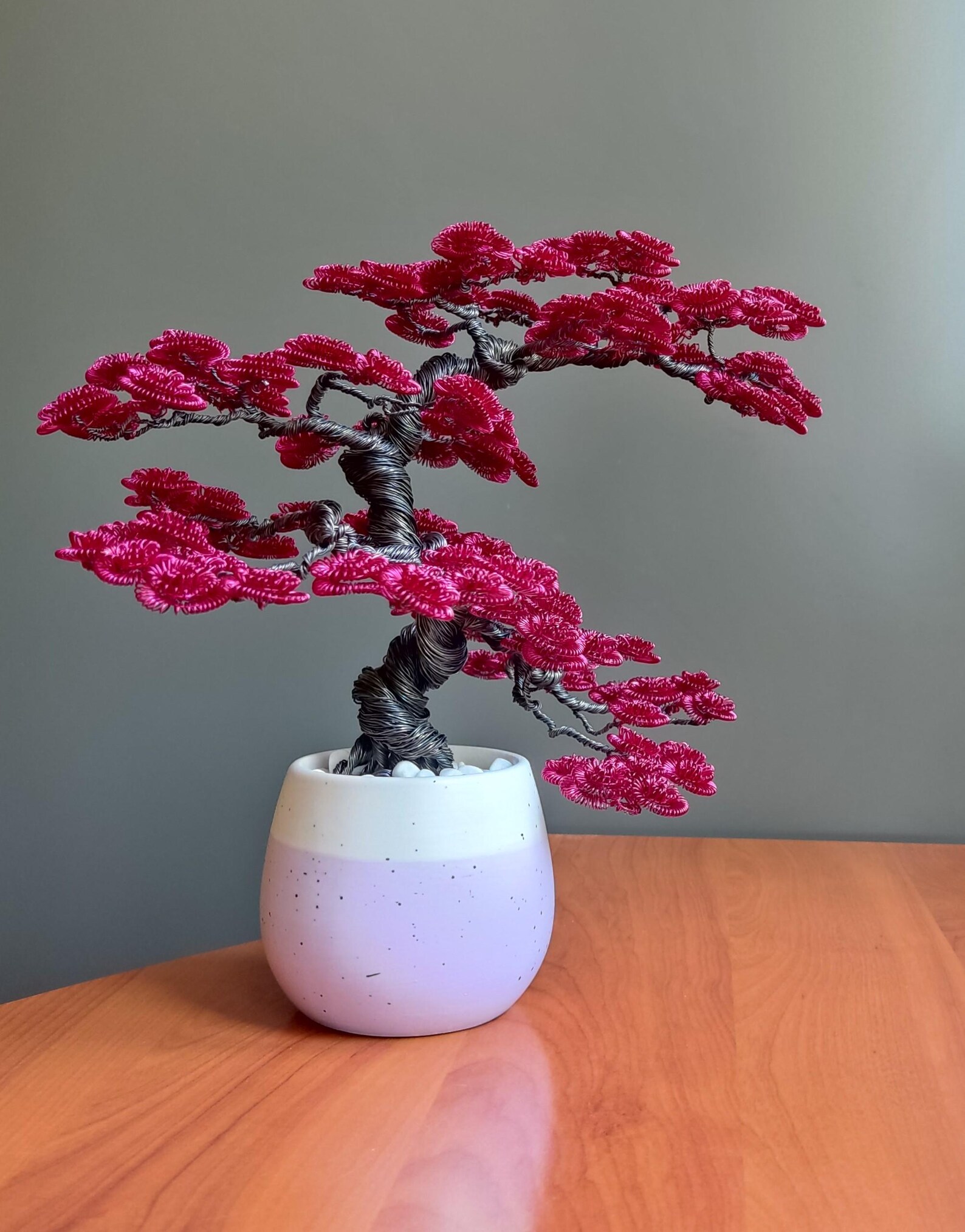 Dark Red Magnolia - Half-moon Wire Bonsai Tree – Handmade Semi-cascade ...