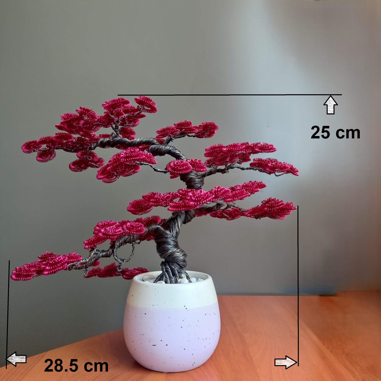 Dark Red Magnolia - Half-moon Wire Bonsai Tree – Handmade Semi-cascade ...