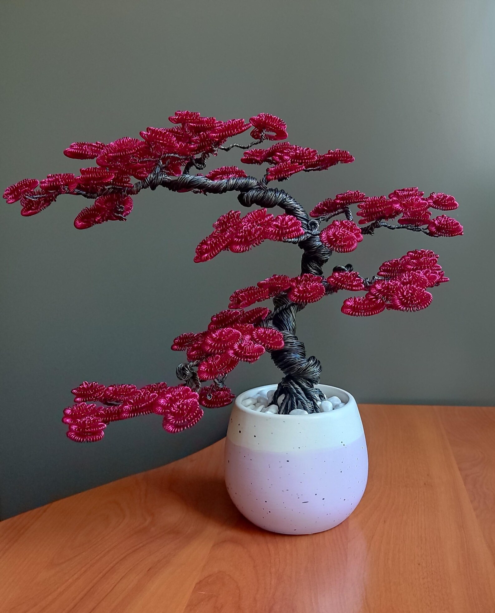 Dark Red Magnolia - Half-moon Wire Bonsai Tree – Handmade Semi-cascade ...