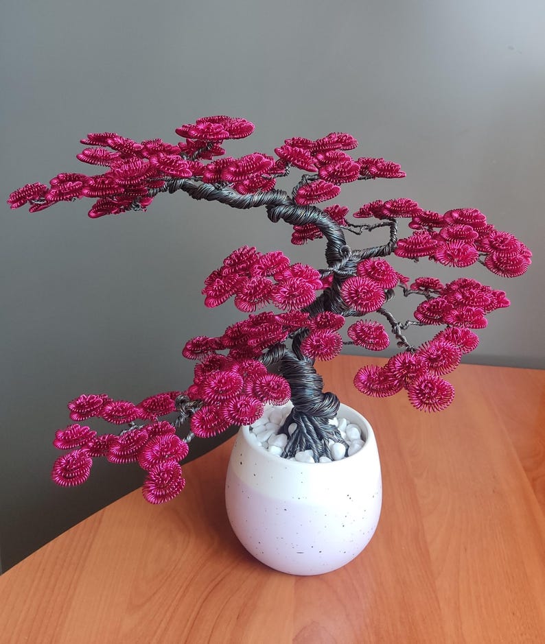 Dark Red Magnolia - Half-moon Wire Bonsai Tree – Handmade Semi-cascade ...