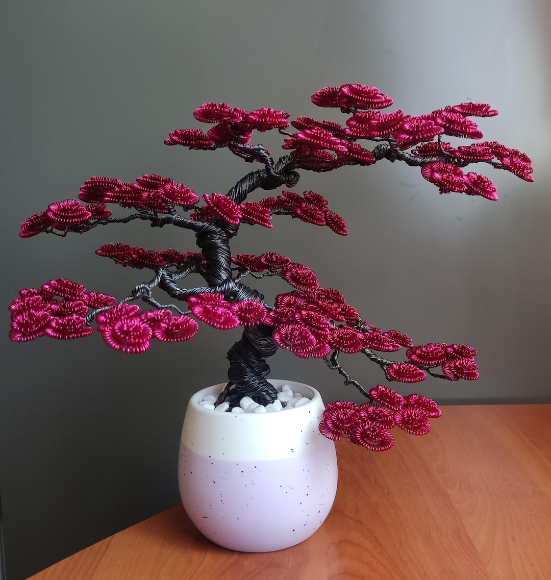 Dark Red Magnolia - Half-moon Wire Bonsai Tree – Handmade Semi-cascade ...