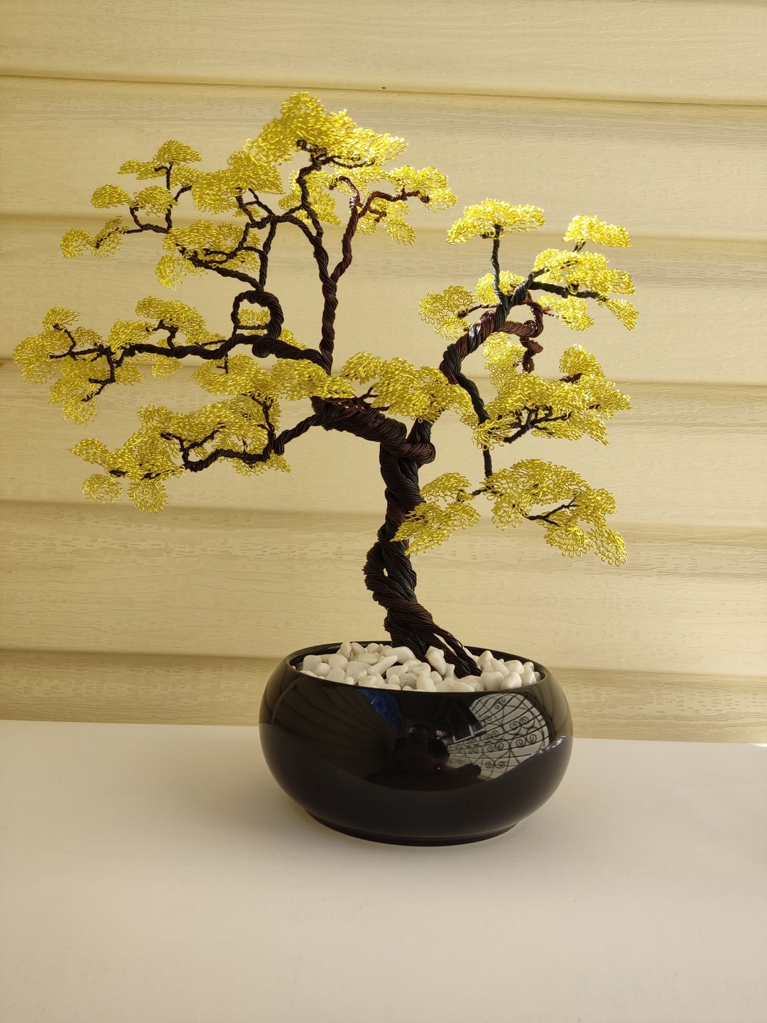 Wire Yellow Magnolia BONSAI TREE Sculpture, Japanese Style NEJIKAN, Curved Tree Dragon, Souvenir ...