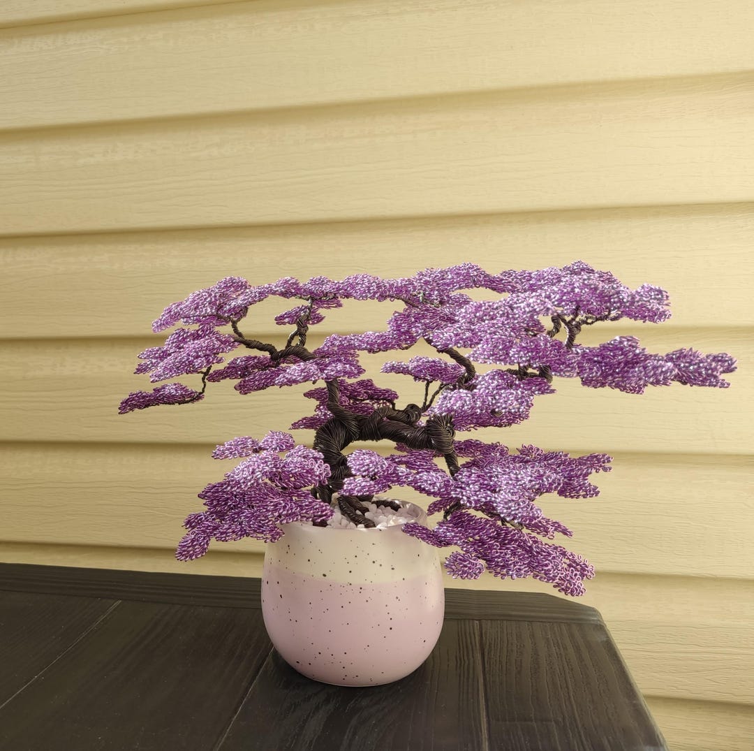 Lavender SAKURA Wire BONSAI Tree – Handmade Semi-cascade Cherry Blossom ...