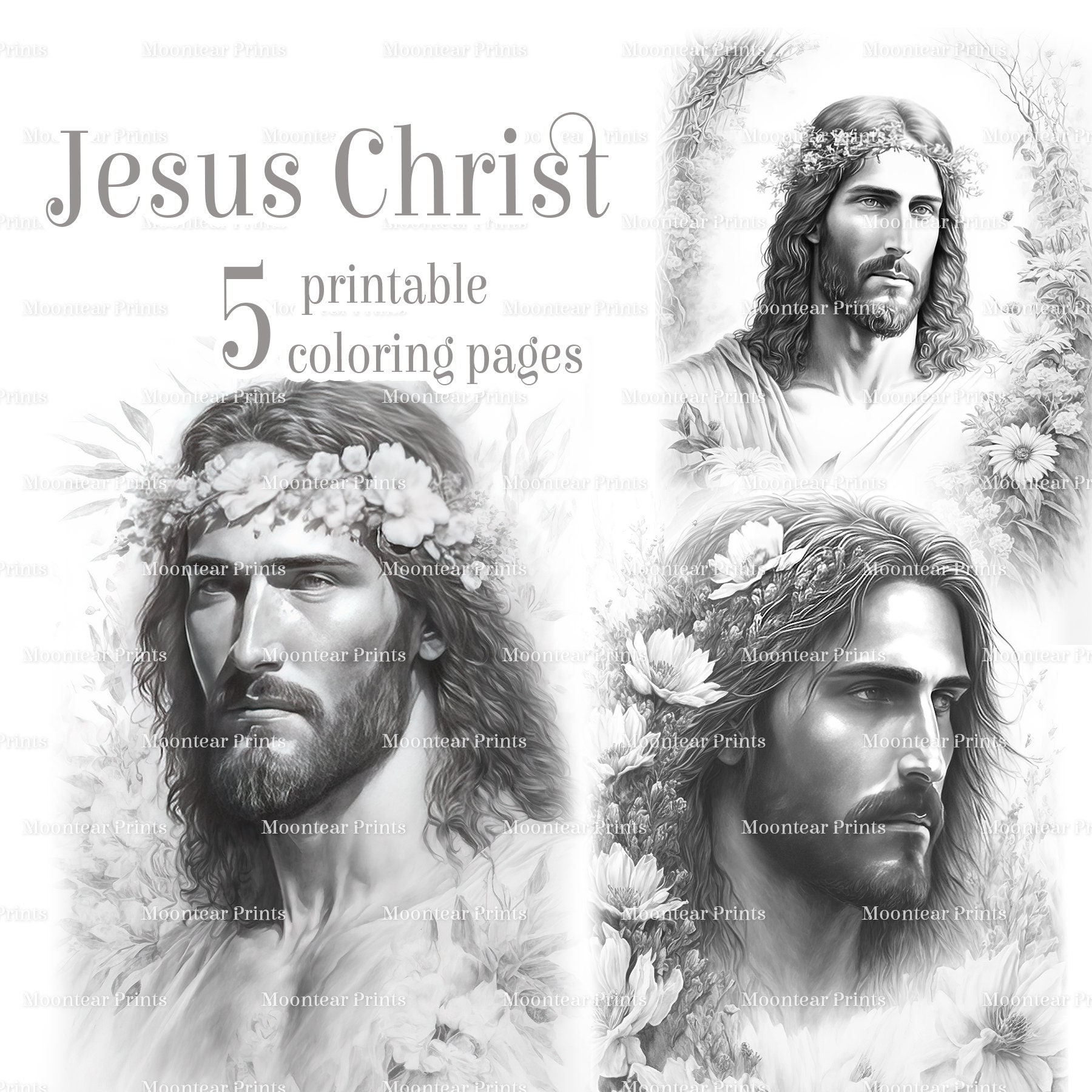 Jesus Christ Grayscale Coloring Pages Vintage Style - Etsy Canada