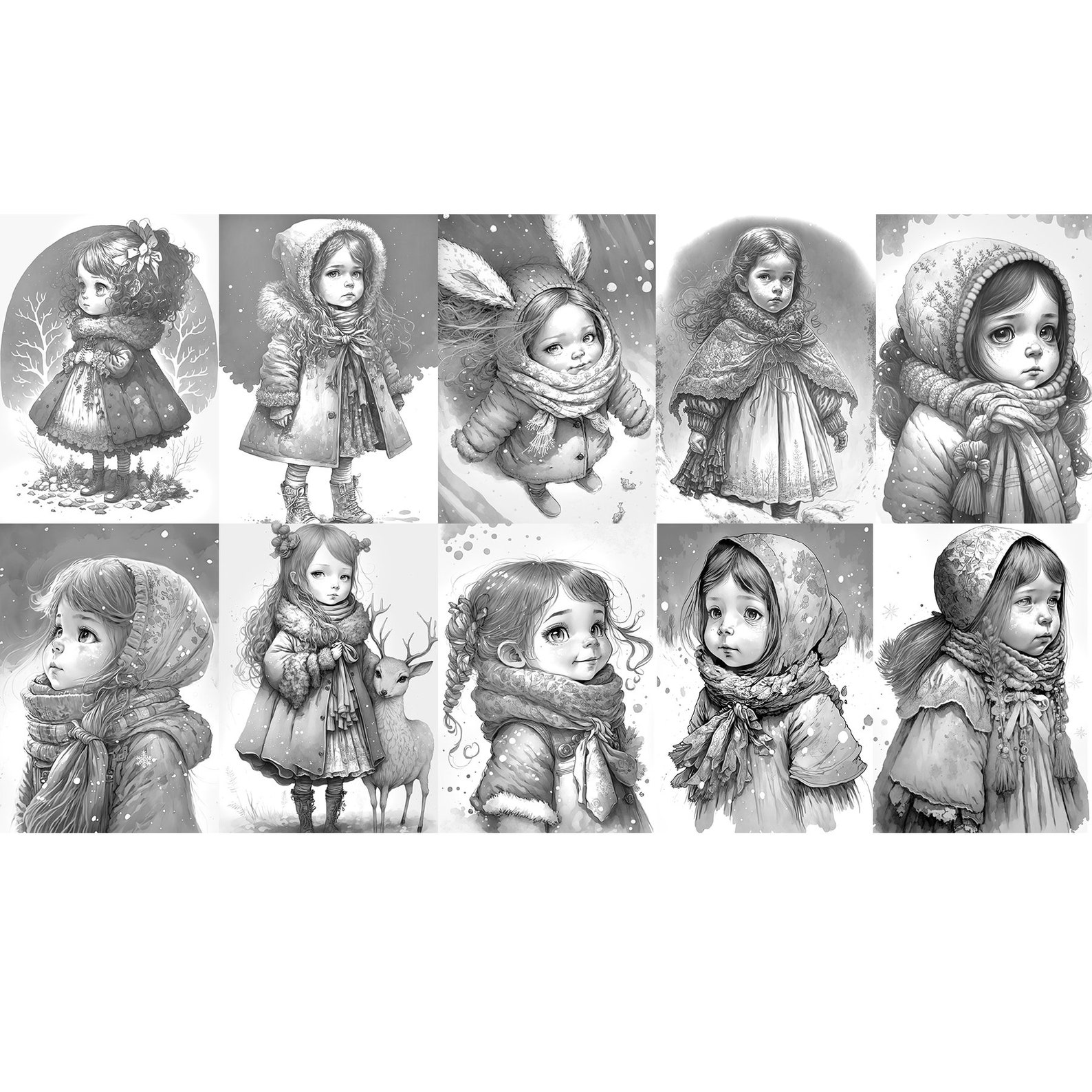 Winter Grayscale Coloring Pages Little Princess Girls - Etsy