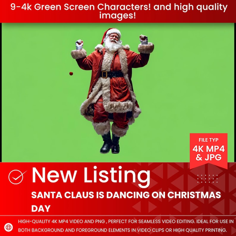 D13 ) 9-MP4(4K)+PNG( Transparent)green Screen Santa Claus is Dancing on ...