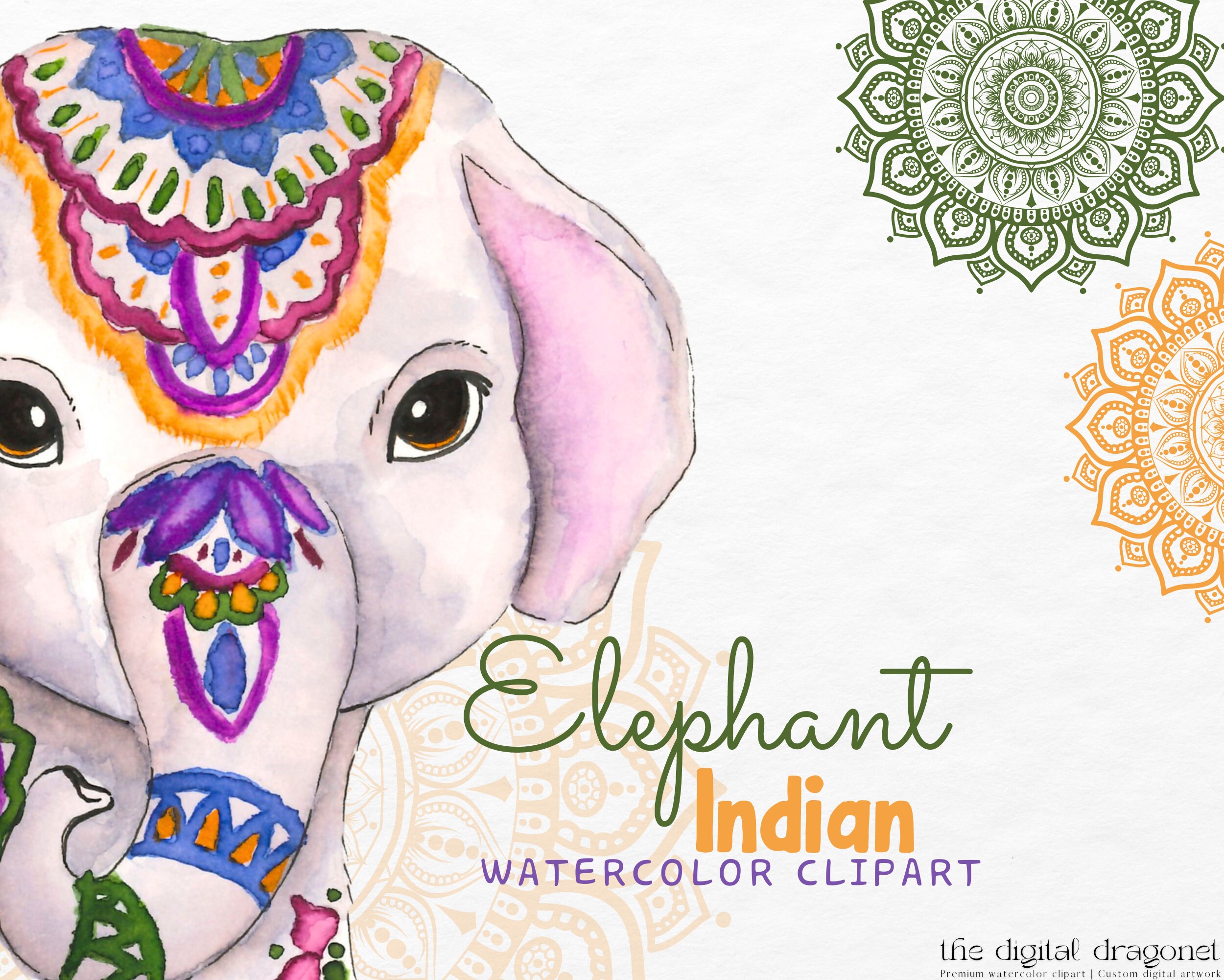 Watercolor Elephant Clipart Image Clipart PNG Instant Download - Etsy