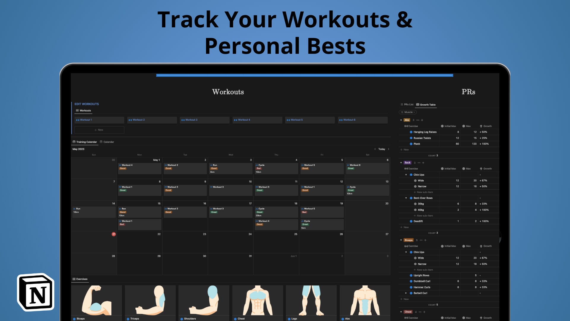 Notion Gym Workout Template Bundle Health Fitness Planner Template