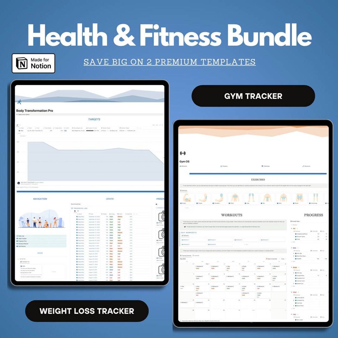 Notion Weight Loss & Gym Tracker Bundle Notion Health and Fitness ...