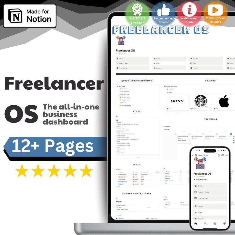 Freelancer Notion Template & Service Based Business Dashboard, Project Manager Template, Client ...