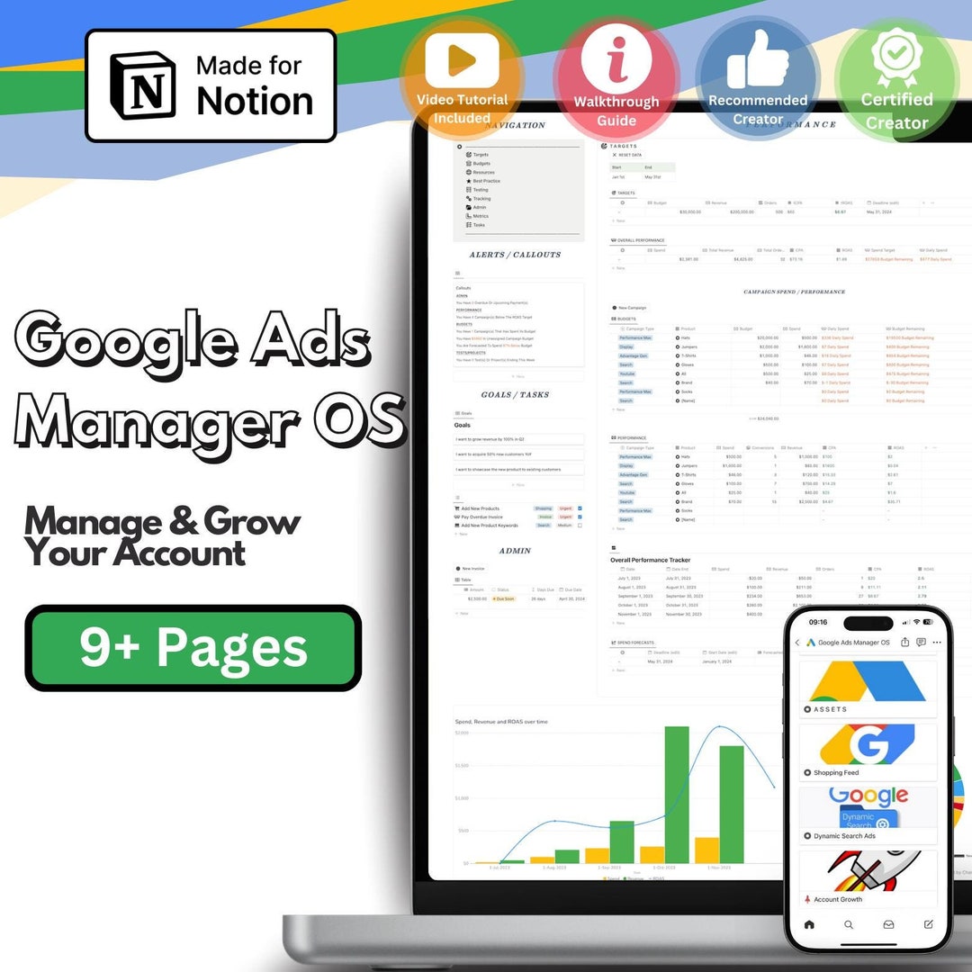 Google Ads Tracker Notion Template, Performance Tracker, Google Ads ...