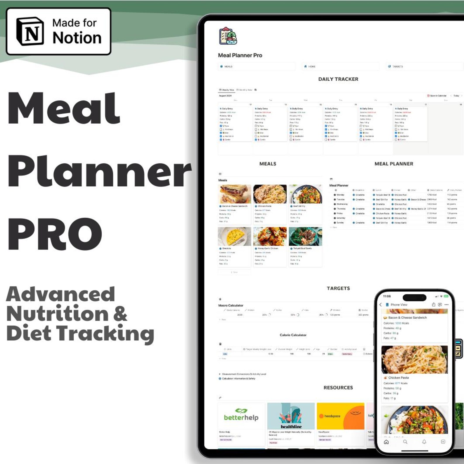 Meal Planner Notion Template | Calorie & Macro Counter | Weekly Meal ...