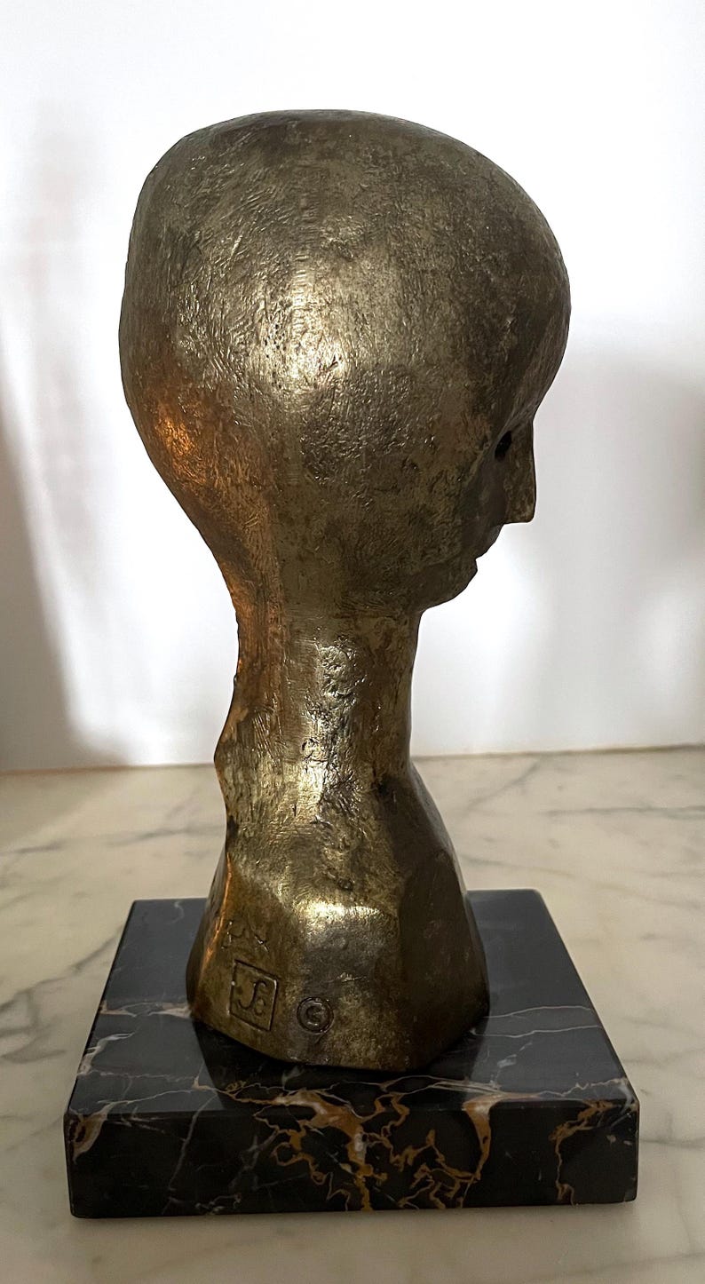 1960's Modernist Metal Alien Head Sculpture/bust With Marble Stand by ...