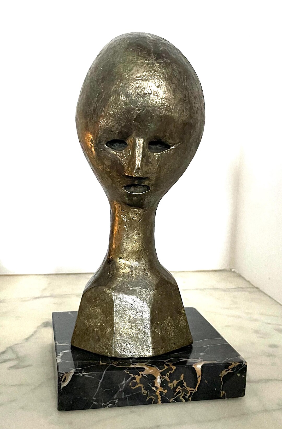 1960's Modernist Metal Alien Head Sculpture/bust With Marble Stand by ...