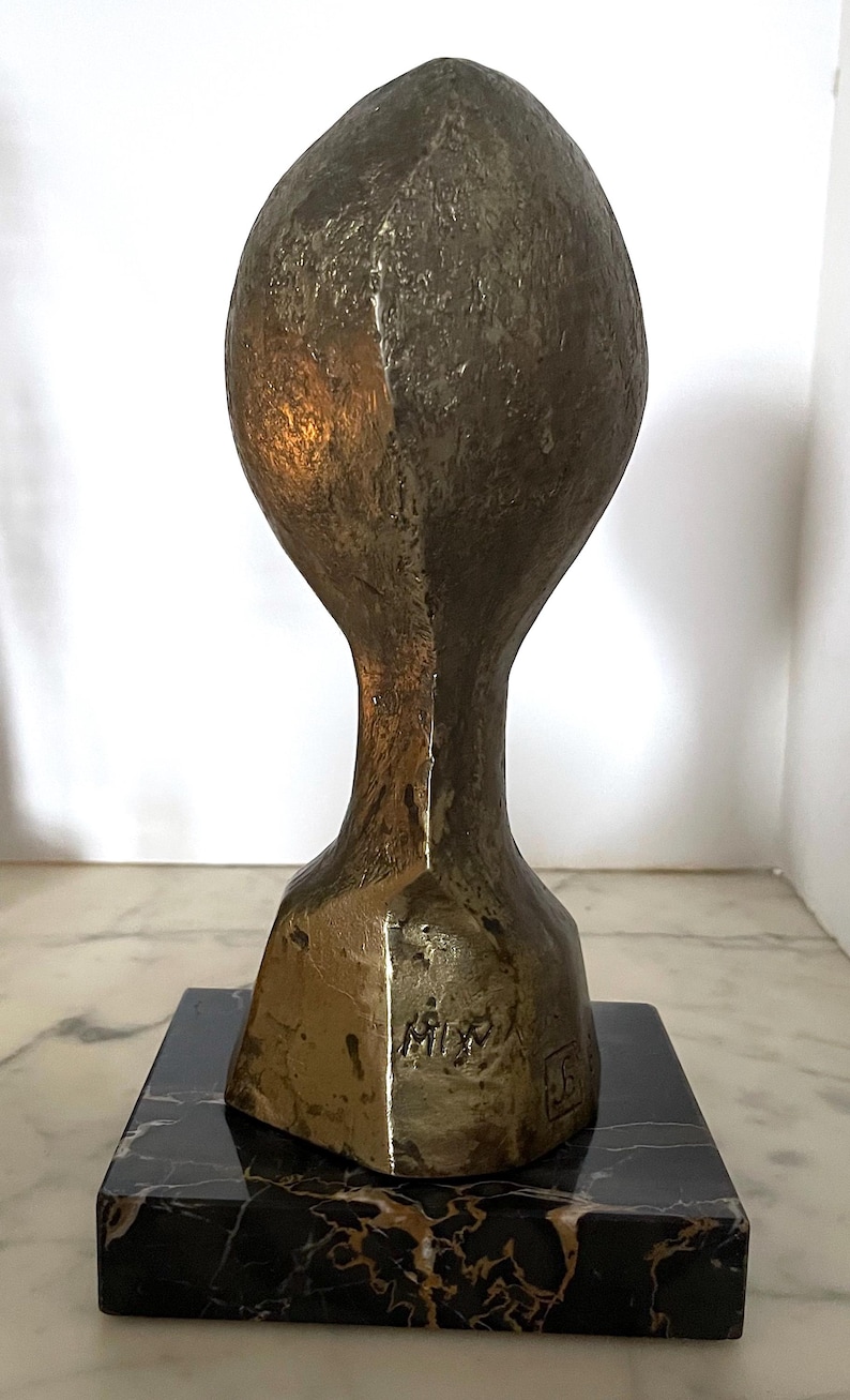 1960's Modernist Metal Alien Head Sculpture/bust With Marble Stand by ...