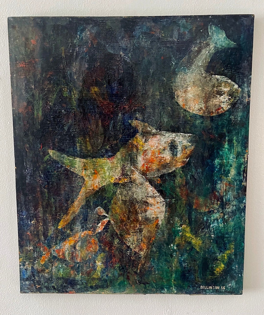 Mid Century Modern Fish Painting Signed Painting Acrylic on Board ...