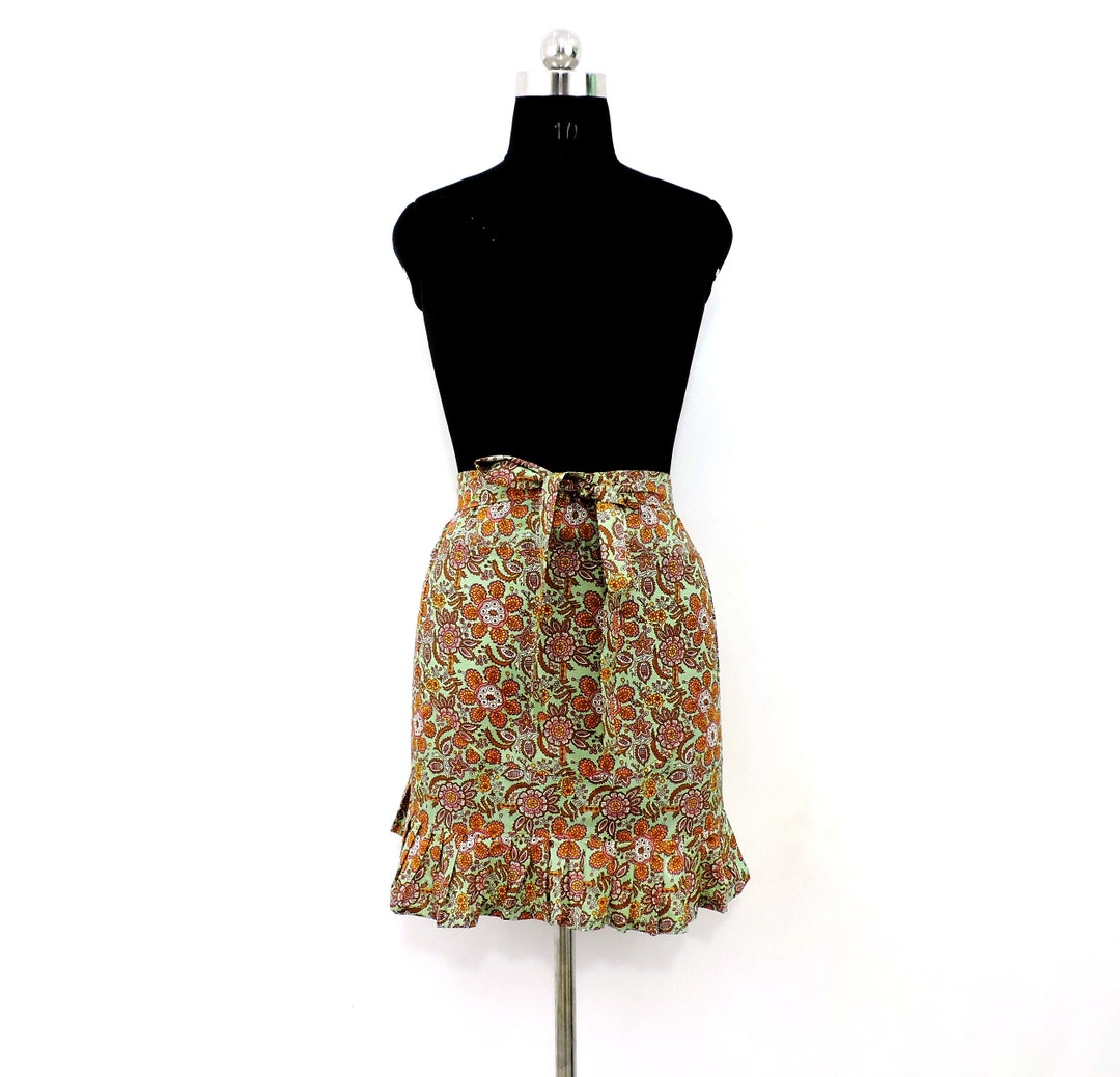 Natural Pure Cotton Apron With Ruffles, Beautiful Block Floral Print ...