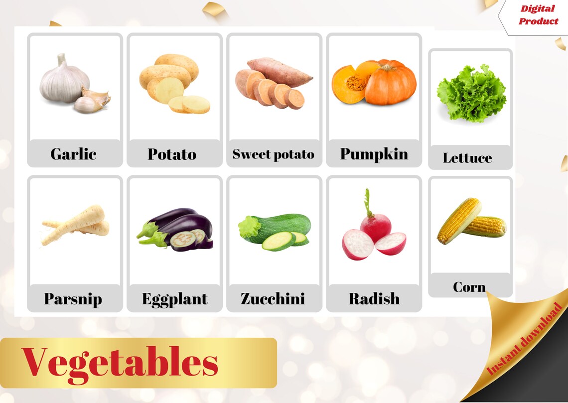 Vegetables 24 Printable Flashcards Vegetables Nomenclature Montessori ...