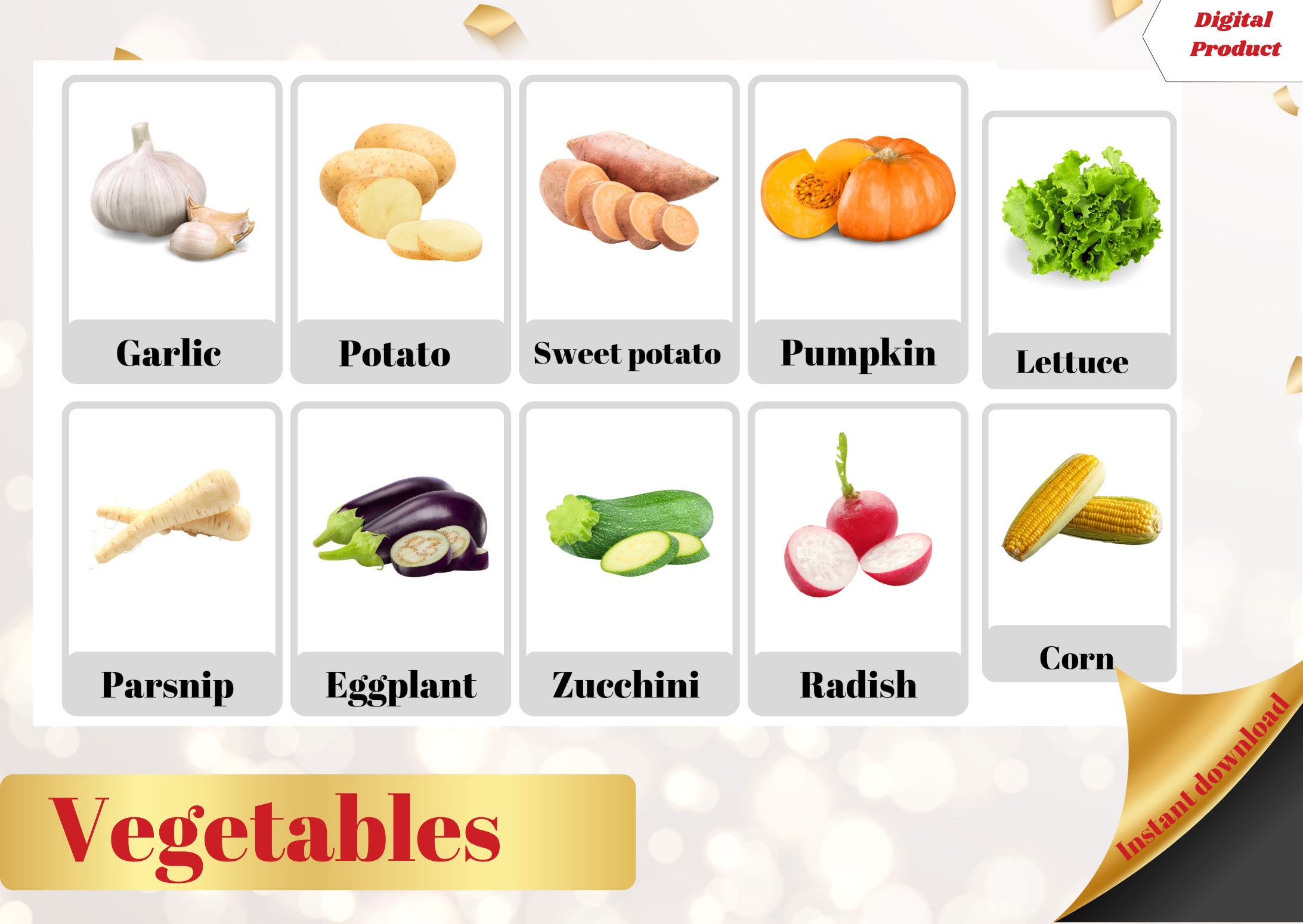 Vegetables - 24 Printable Flashcards - Vegetables Nomenclature ...