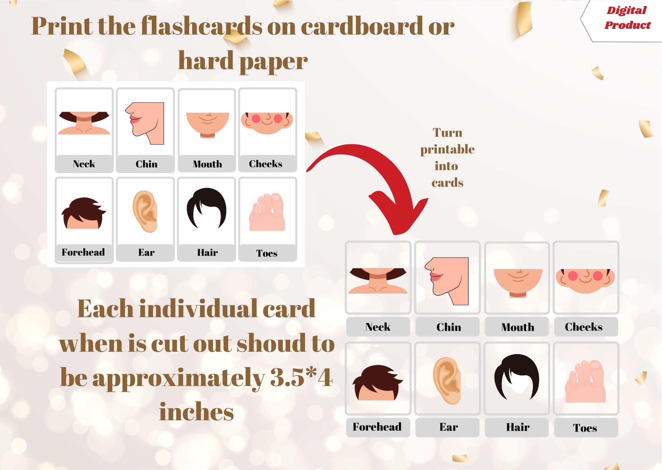 BODY PARTS - 32 Printable Flashcards Body Parts Nomenclature Montessori ...
