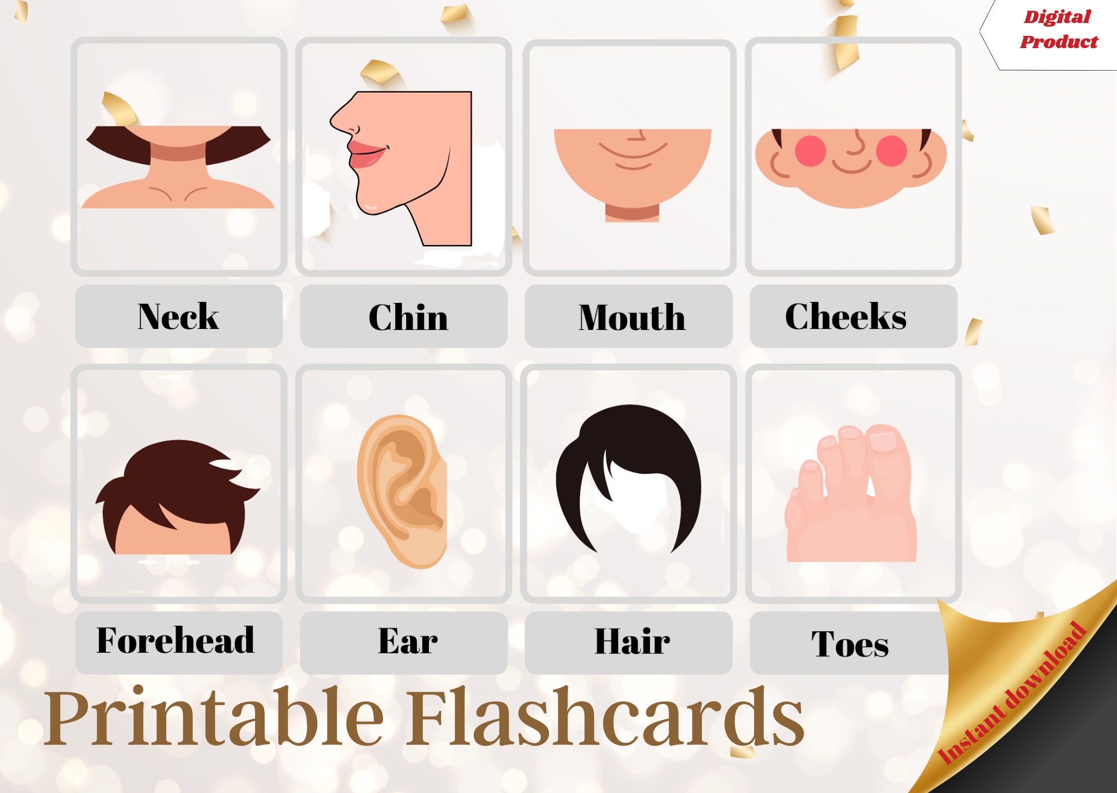 BODY PARTS - 32 Printable Flashcards Body Parts Nomenclature Montessori ...